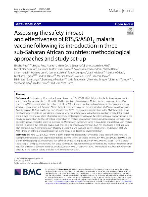(PDF) Assessing the safety, impact and effectiveness of RTS,S/AS01E ...