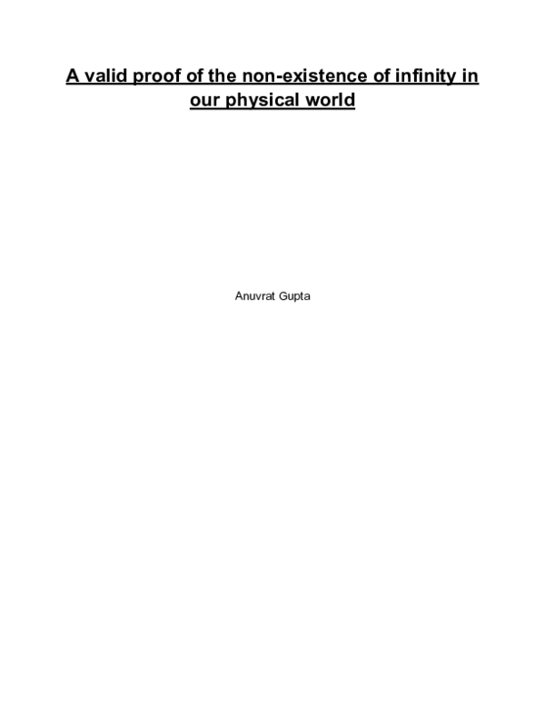 (PDF) A valid proof of the non-existence of infinity in our physical world