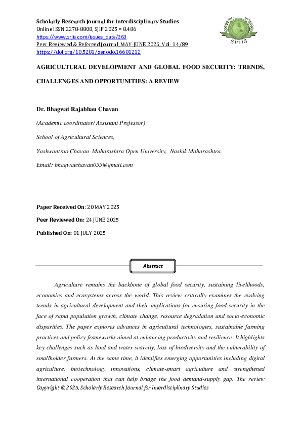 (PDF) AGRICULTURAL DEVELOPMENT AND GLOBAL FOOD SECURITY: TRENDS ...