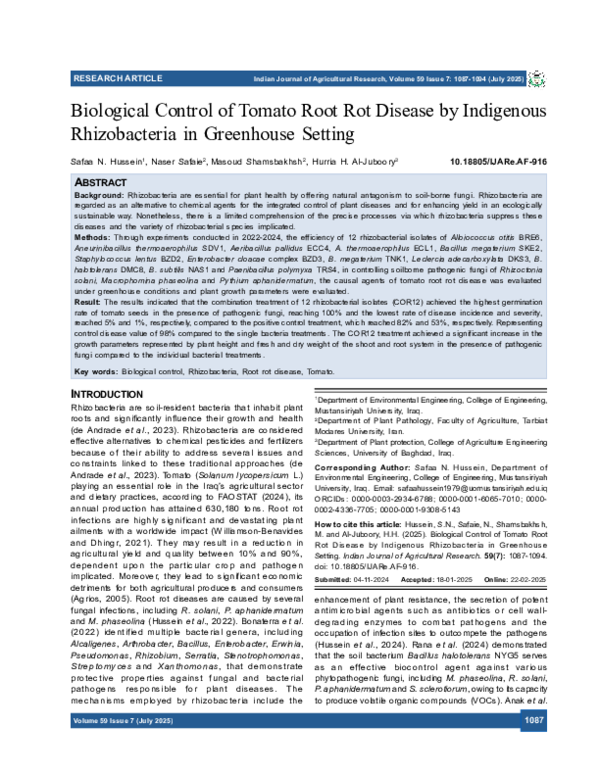 (PDF) Biological Control of Tomato Root Rot Disease by Indigenous ...