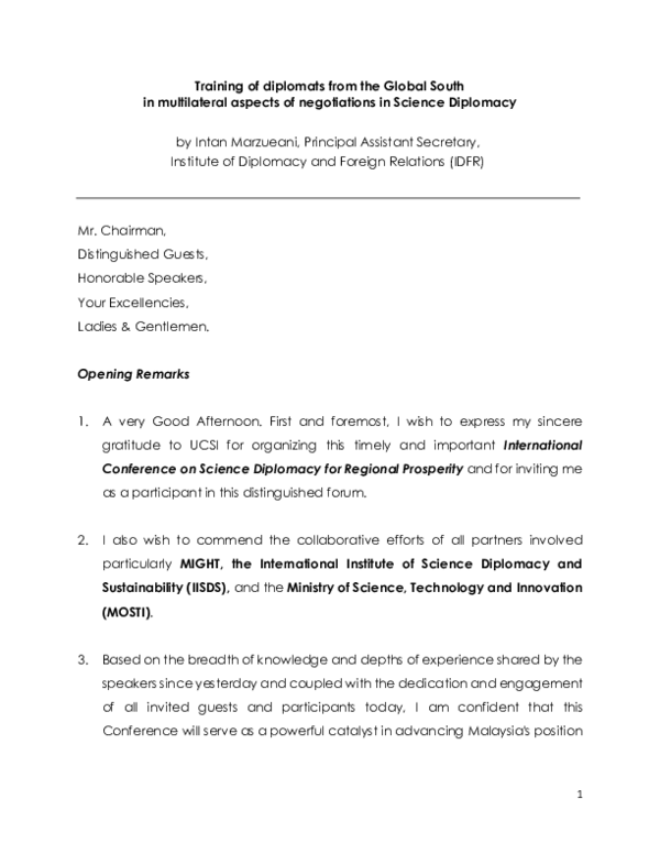 (PDF) Training of diplomats from the Global South in multilateral aspects of negotiations in ...