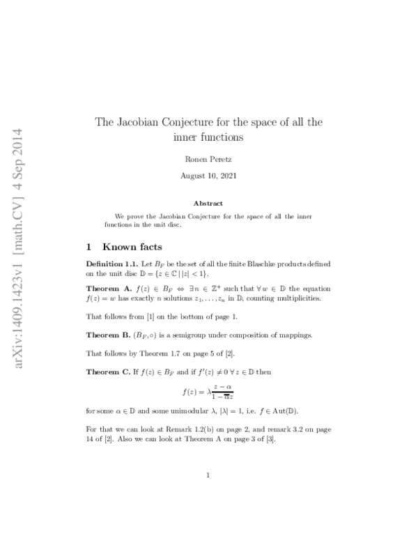 (PDF) The Jacobian Conjecture for the space of all the inner functions