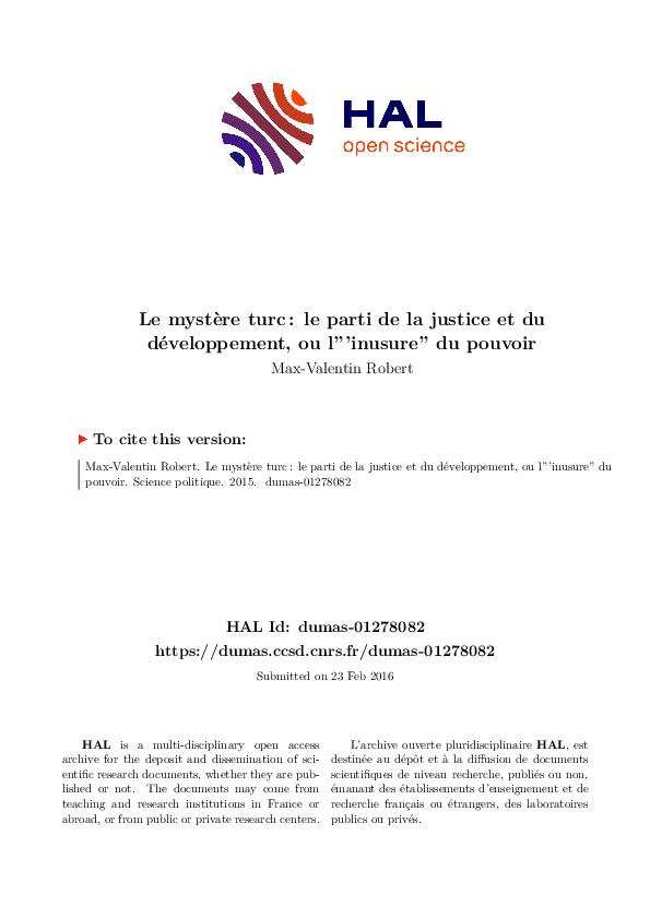 (PDF) Le mystère turc : le parti de la justice et du développement, ou ...