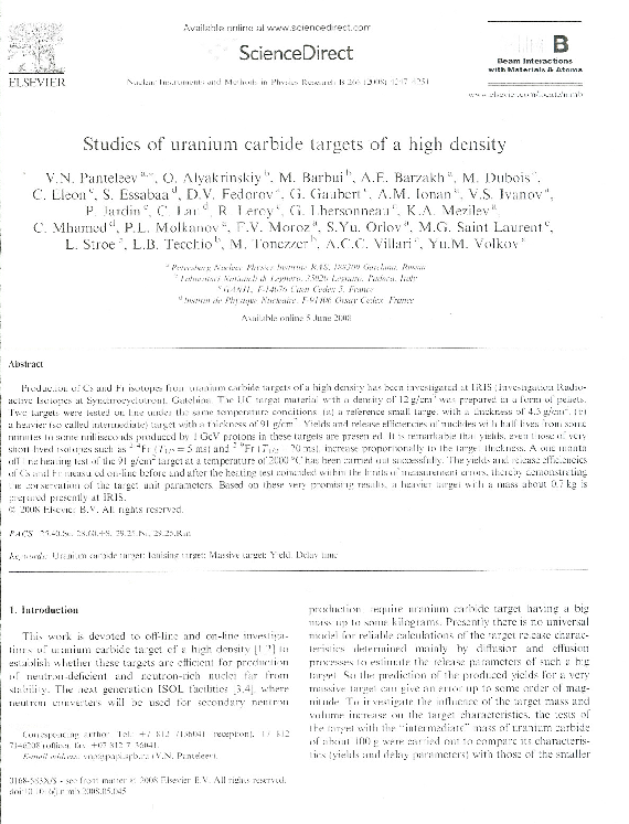 (PDF) Studies of uranium carbide targets of a high density