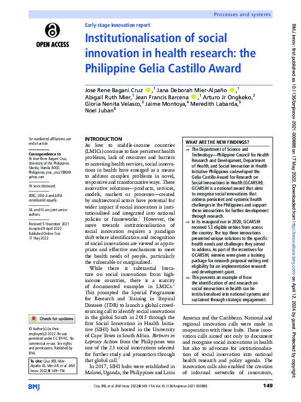 (PDF) Institutionalisation of social innovation in health research: the ...