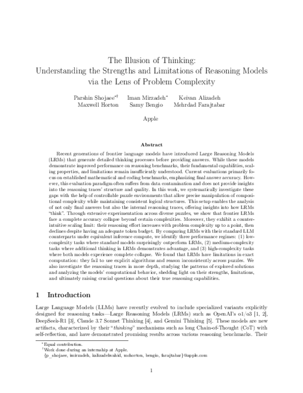 (PDF) The Illusion of Thinking: Understanding the Strengths and ...