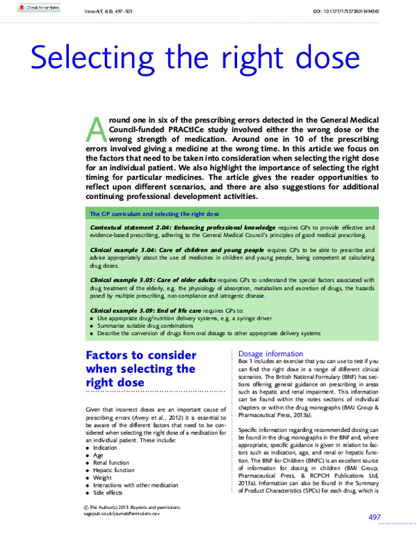 (PDF) Selecting the right dose