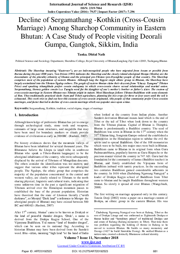 (PDF) Decline of Sergamathang -Kothkin (Cross-Cousin Marriage) Among ...
