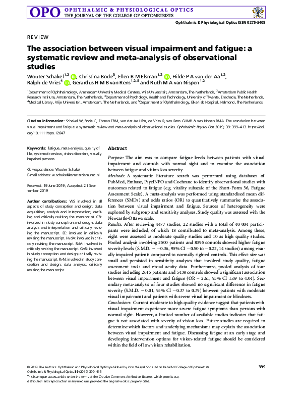 (PDF) The association between visual impairment and fatigue: a systematic review and meta ...