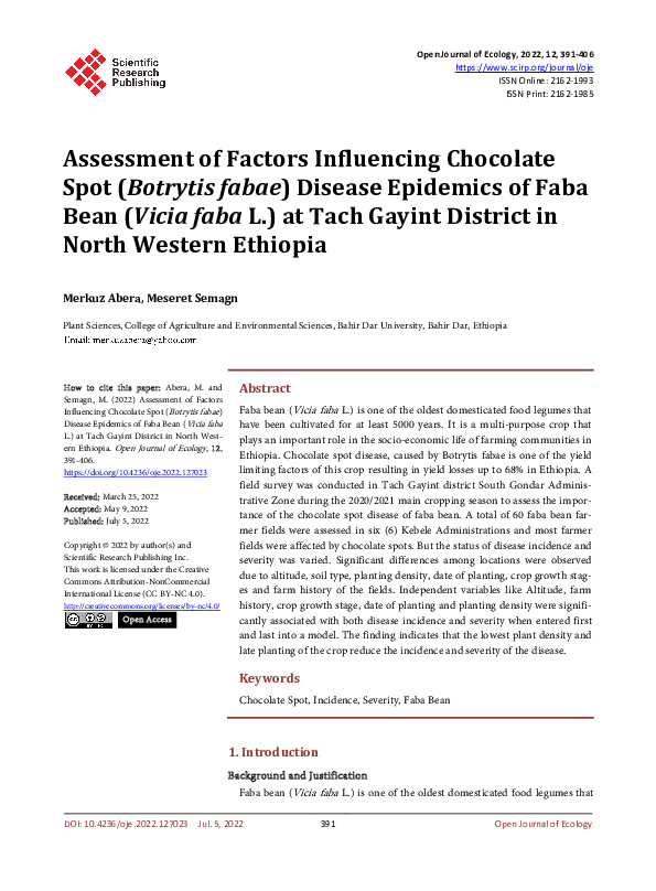 (PDF) Assessment of Factors Influencing Chocolate Spot ( Botrytis fabae ...