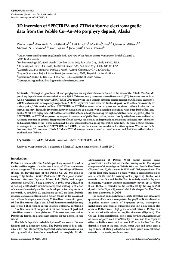 (PDF) 3D inversion of SPECTREM and ZTEM airborne electromagnetic data ...