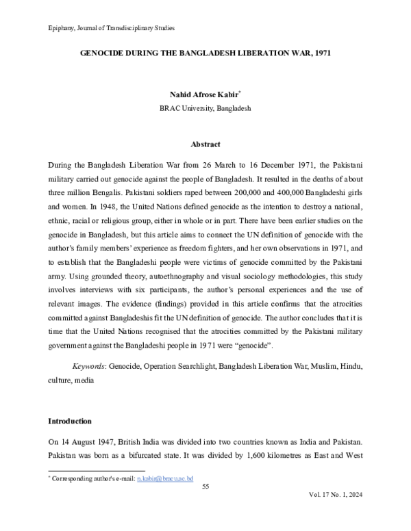 (PDF) GENOCIDE DURING THE BANGLADESH LIBERATION WAR, 1971