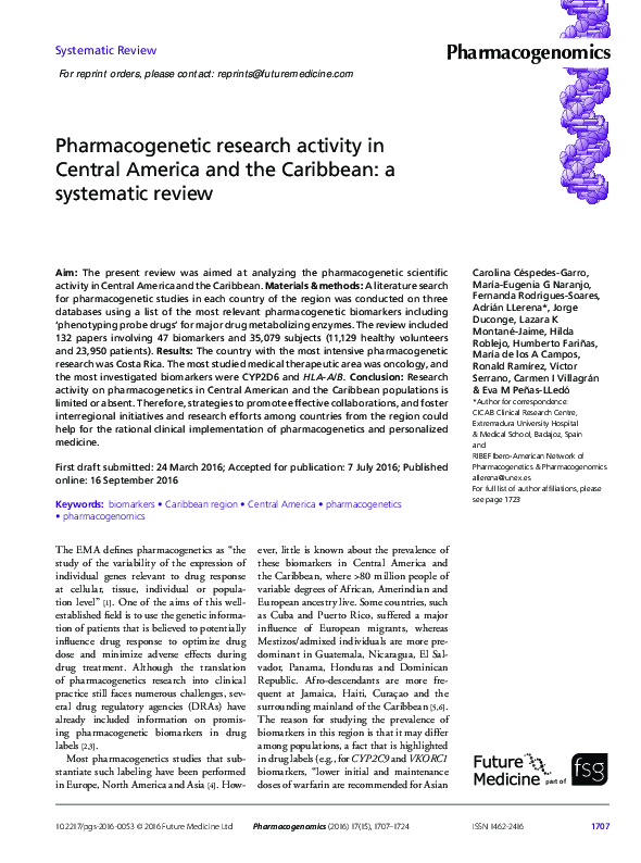 (PDF) Pharmacogenetic research activity in Central America and the ...