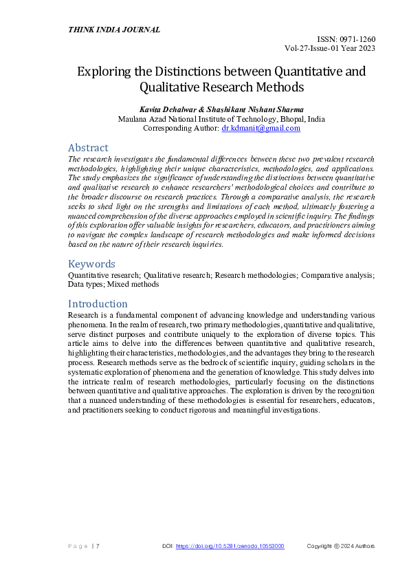 (PDF) Exploring the Distinctions between Quantitative and Qualitative ...