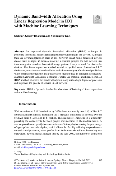 (PDF) Dynamic Bandwidth Allocation Using Linear Regression Model in IOT with Machine Learning ...