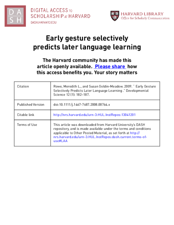 (PDF) Early gesture selectively predicts later language learning