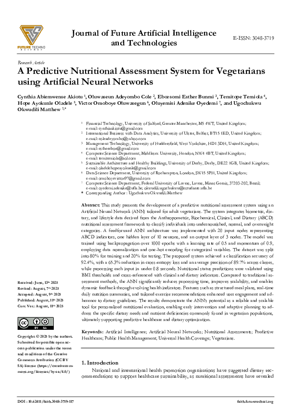 (PDF) A Predictive Nutritional Assessment System for Vegetarians using ...