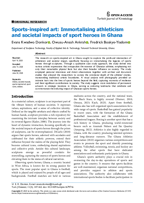 (PDF) Sports-inspired art: Immortalising athleticism and societal ...