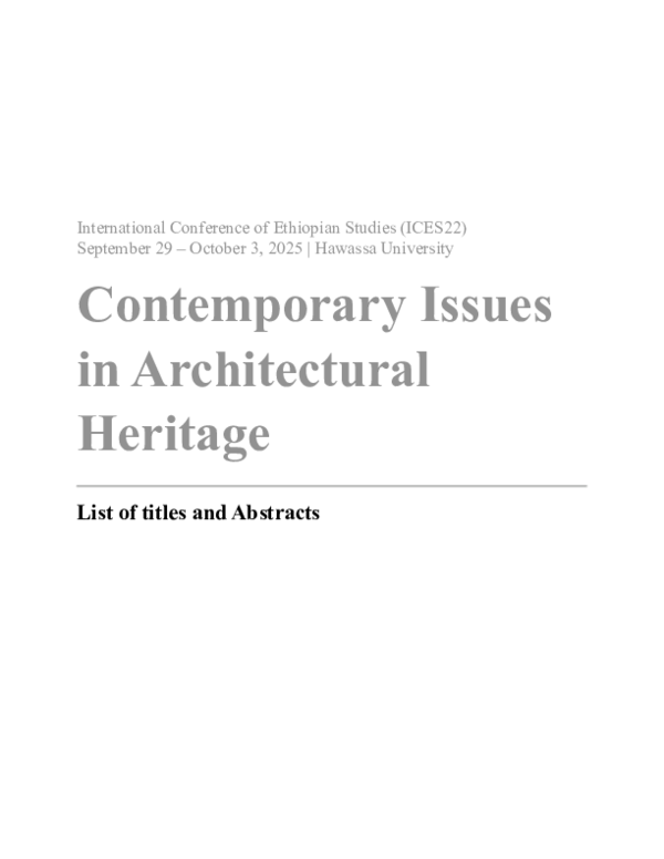 (PDF) Contemporary Issues in Architectural Heritage: ( List of Abstracts)
