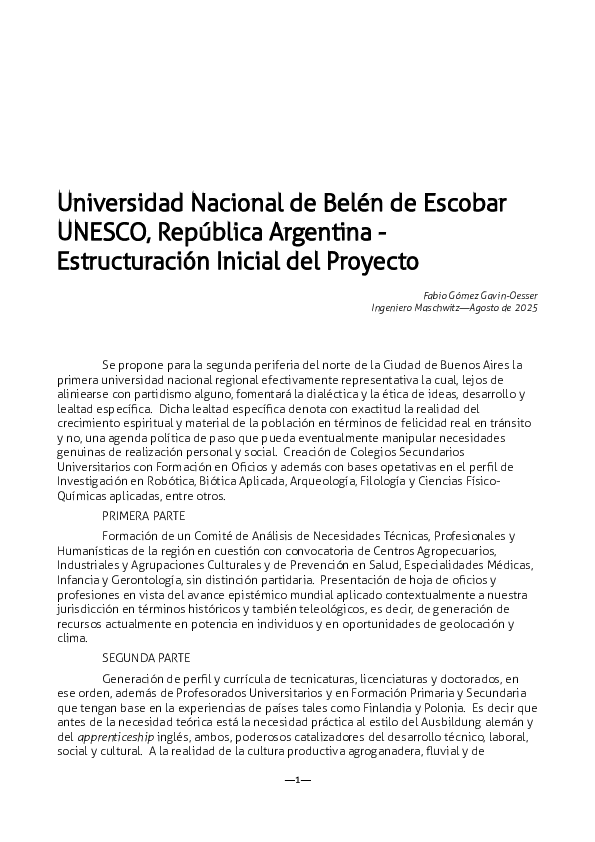 (PDF) Estructuración Inicial del Proyecto UNESCO - Universidad Nacional de Escobar 2020-2025