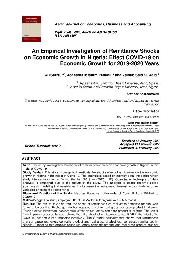 (PDF) An Empirical Investigation of Remittance Shocks on ‎Economic ...