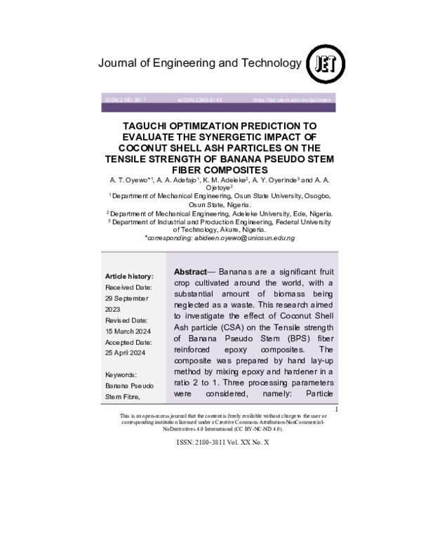 (PDF) TAGUCHI OPTIMIZATION PREDICTION TO EVALUATE THE SYNERGETIC IMPACT ...