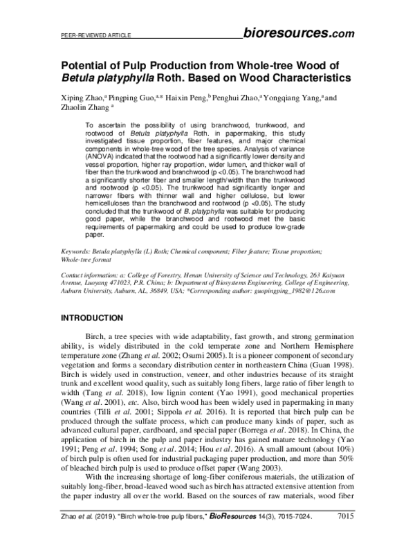 (PDF) Potential of pulp production from whole-tree wood of Betula ...