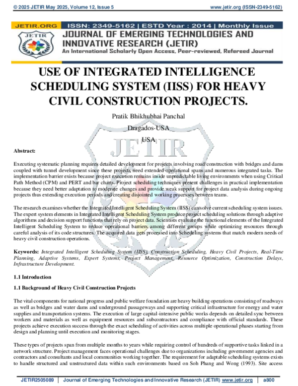 (PDF) USE OF INTEGRATED INTELLIGENCE SCHEDULING SYSTEM (IISS) FOR HEAVY ...