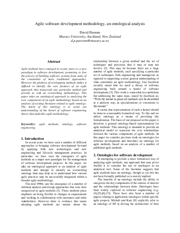 (PDF) Agile software development methodology, an ontological analysis