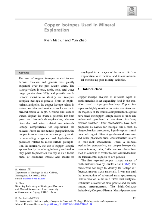 (PDF) Copper Isotopes Used in Mineral Exploration