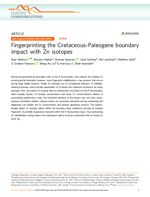 (PDF) Fingerprinting the Cretaceous-Paleogene boundary impact with Zn ...