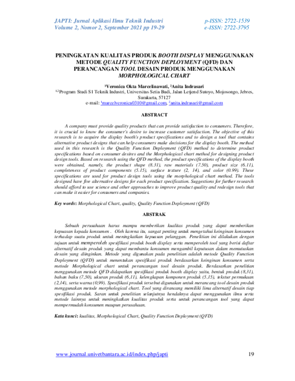 (PDF) Peningkatan Kualitas Produk Booth Display Menggunakan Metode Quality Function Deployment ...