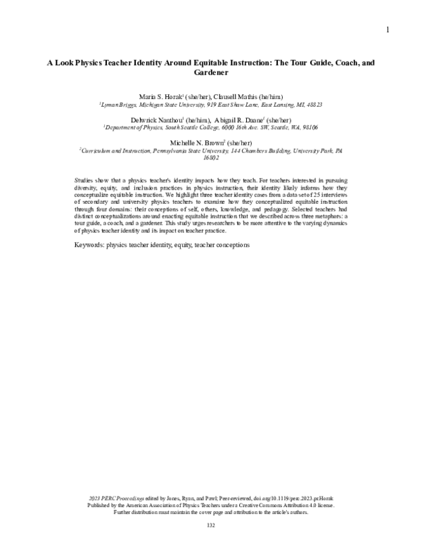 (PDF) A Look Physics Teacher Identity Around Equitable Instruction: The ...
