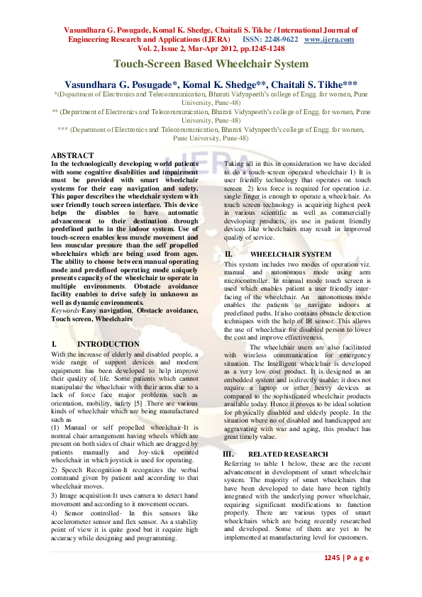 (PDF) Touch-Screen Based Wheelchair System