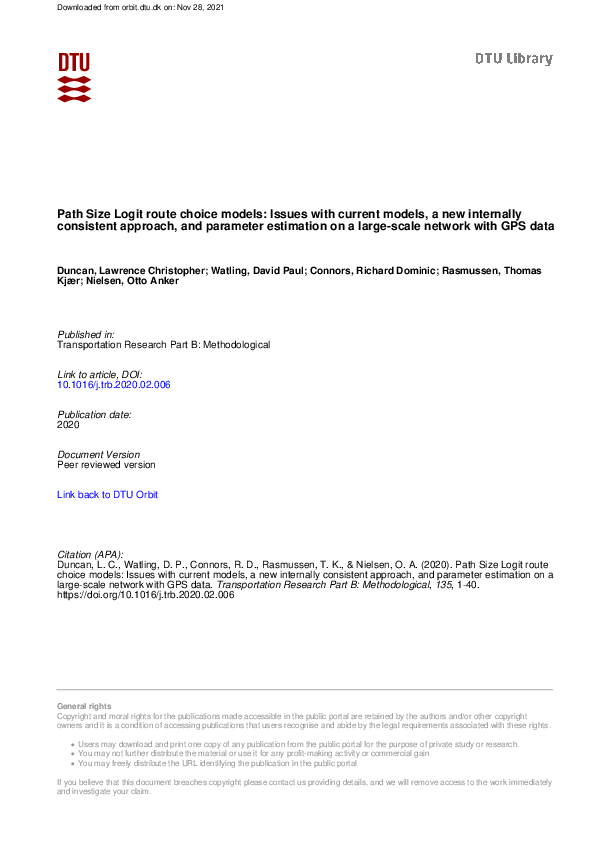 (PDF) Path Size Logit route choice models: Issues with current models ...