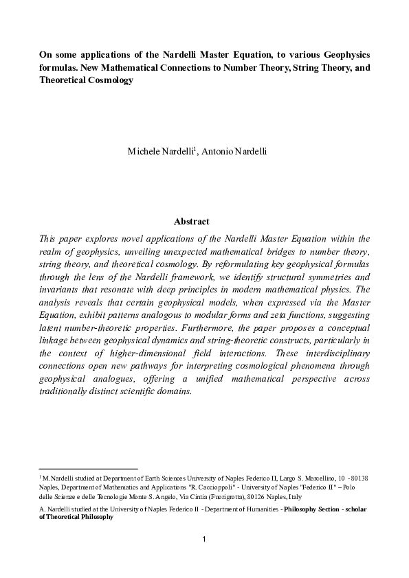 (PDF) On some applications of the Nardelli Master Equation, to various ...