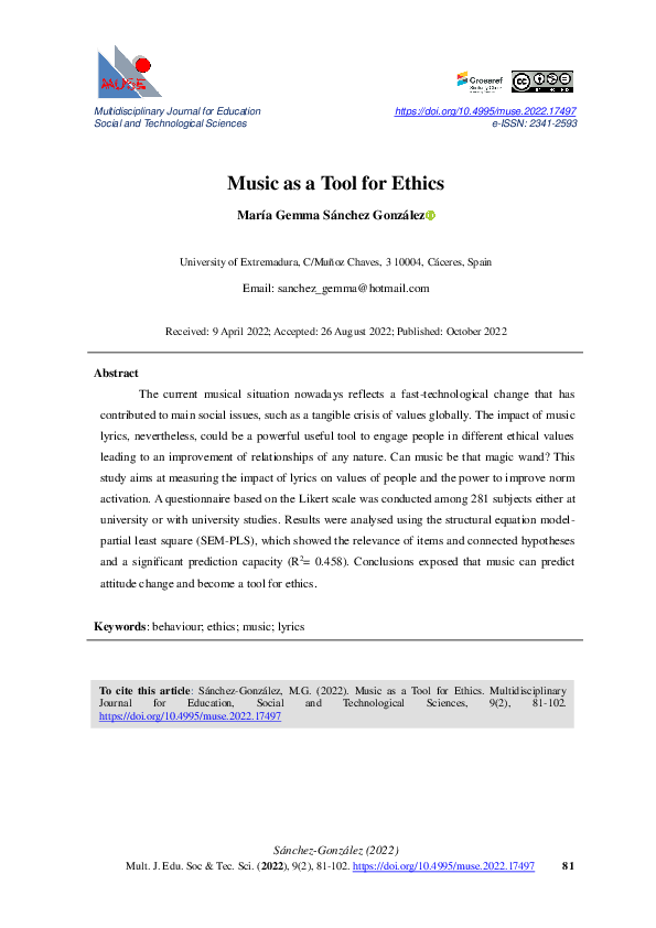 (PDF) Music as a Tool for Ethics