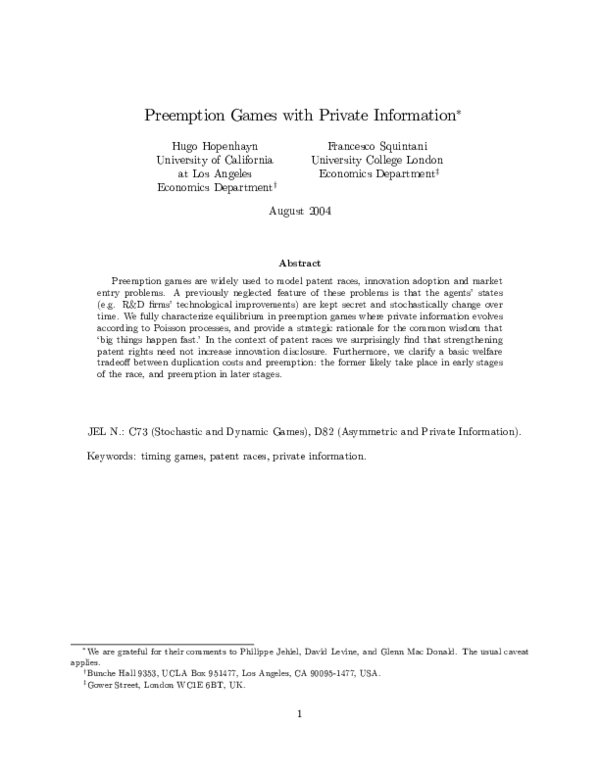 (PDF) Preemption Games with Private Information