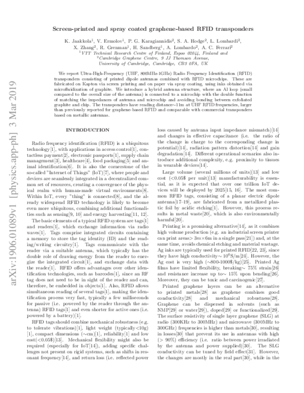 (PDF) Screen-printed and spray coated graphene-based RFID transponders