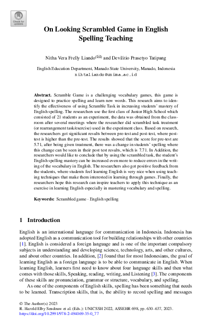(PDF) On Looking Scrambled Game in English Spelling Teaching