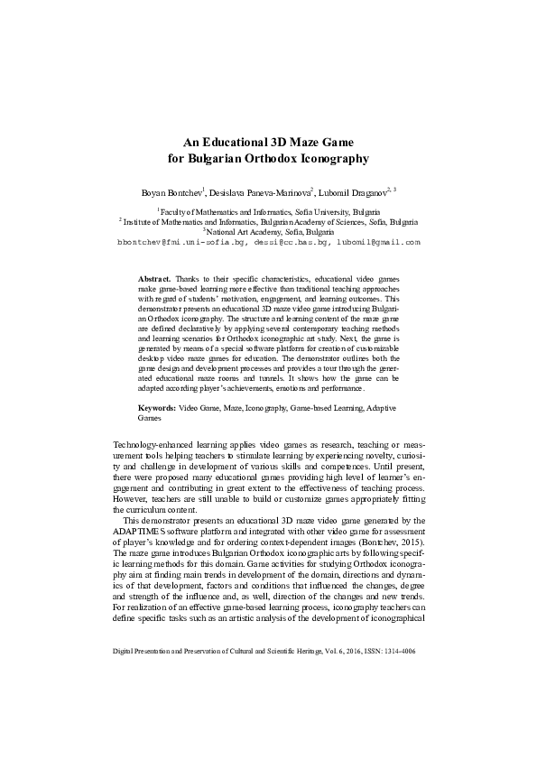 (PDF) An Educational 3D Maze Game for Bulgarian Orthodox Iconography