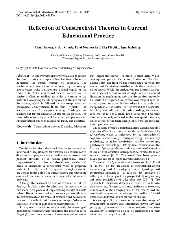 (PDF) Reflection of Constructivist Theories in Current Educational Practice