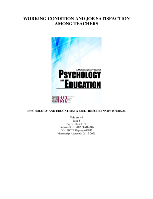 (PDF) Working Condition and Job Satisfaction among Teachers