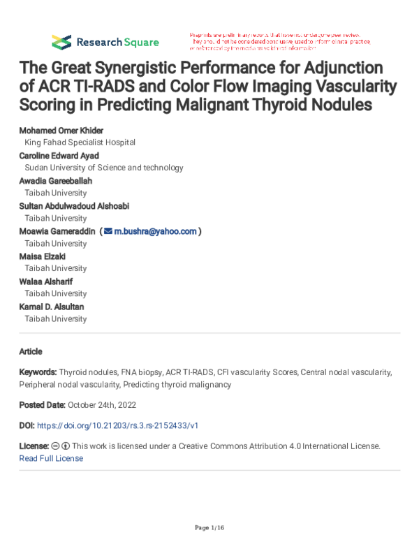 (PDF) The Great Synergistic Performance for Adjunction of ACR TI-RADS ...