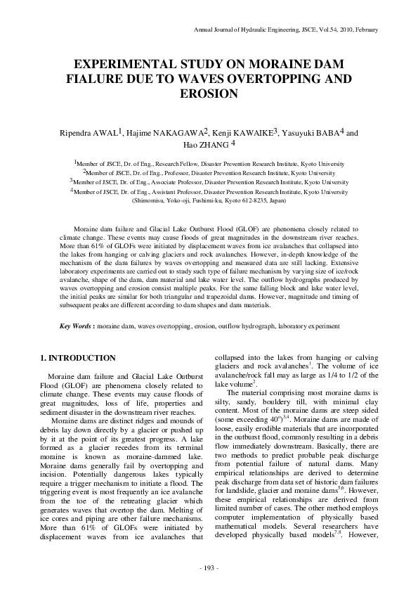 (PDF) Experimental Study on Moraine Dam Fialure Due to Waves ...