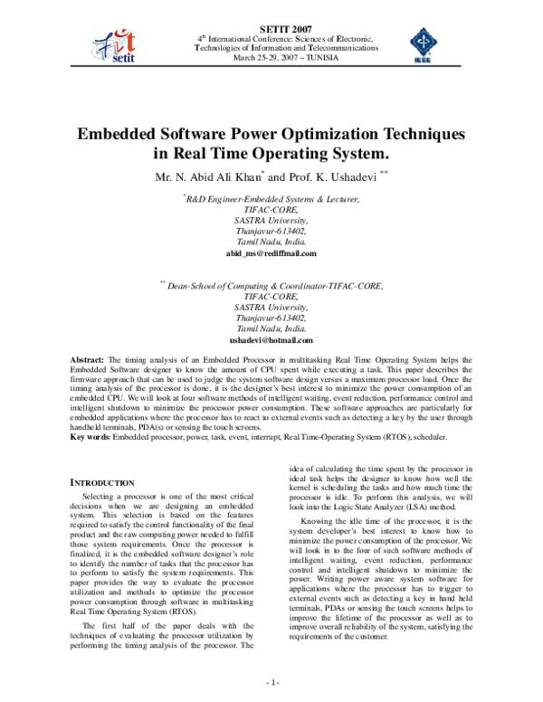 (PDF) Embedded Software Power Optimization Techniques in Real Time Operating System