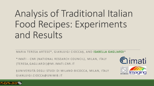 (PDF) Analysis of Traditional Italian Food Recipes: Experiments and Results