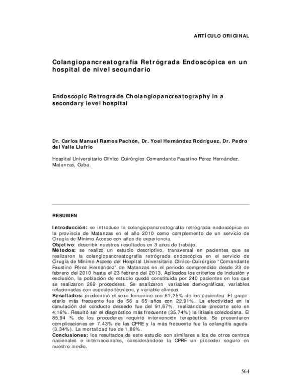 (PDF) Endoscopic Retrograde Cholangiopancreatography in a secondary ...
