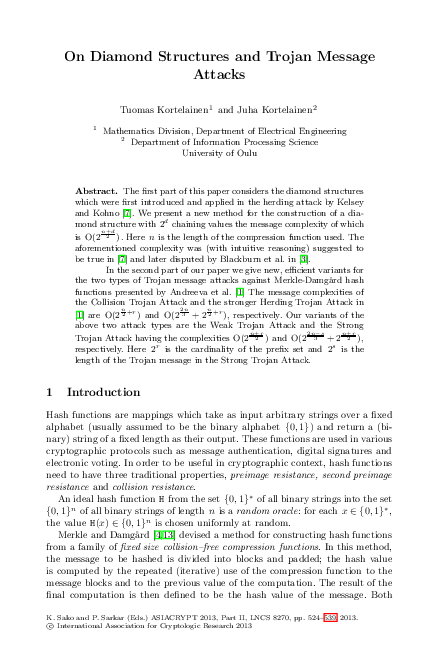 (PDF) On Diamond Structures and Trojan Message Attacks