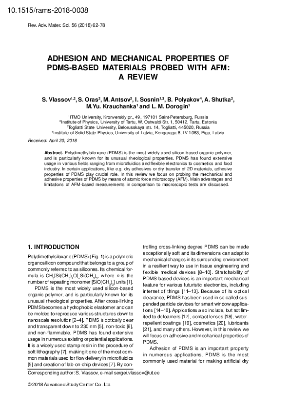 (PDF) Adhesion and Mechanical Properties of PDMS-Based Materials Probed ...